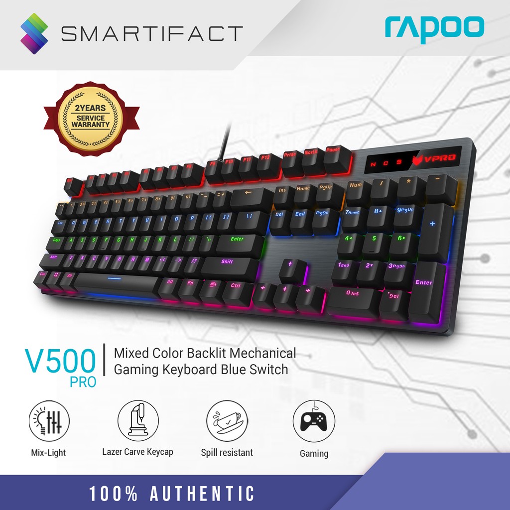 Rapoo V500 Pro Mixed Color Backlit Mechanical Gaming Keyboard Blue ...