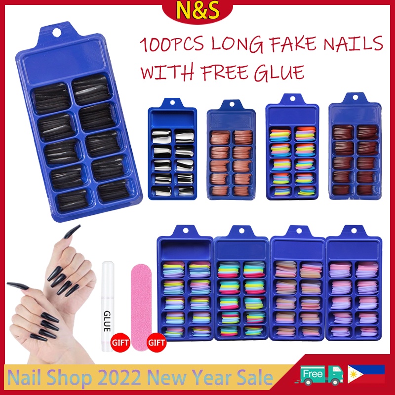 [Free Gift] 100pcs/box Fake Nails With Glue Long Ballerina False Nail ...
