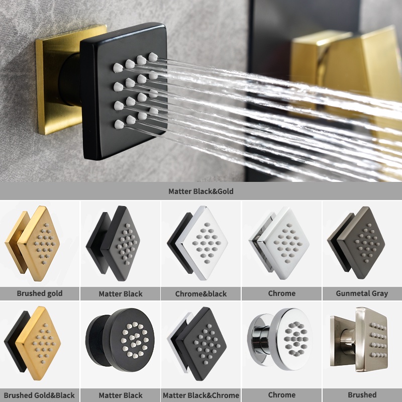 Black Square Body Rain Shower Spray Jets Bathroom Solid Brass Square ...