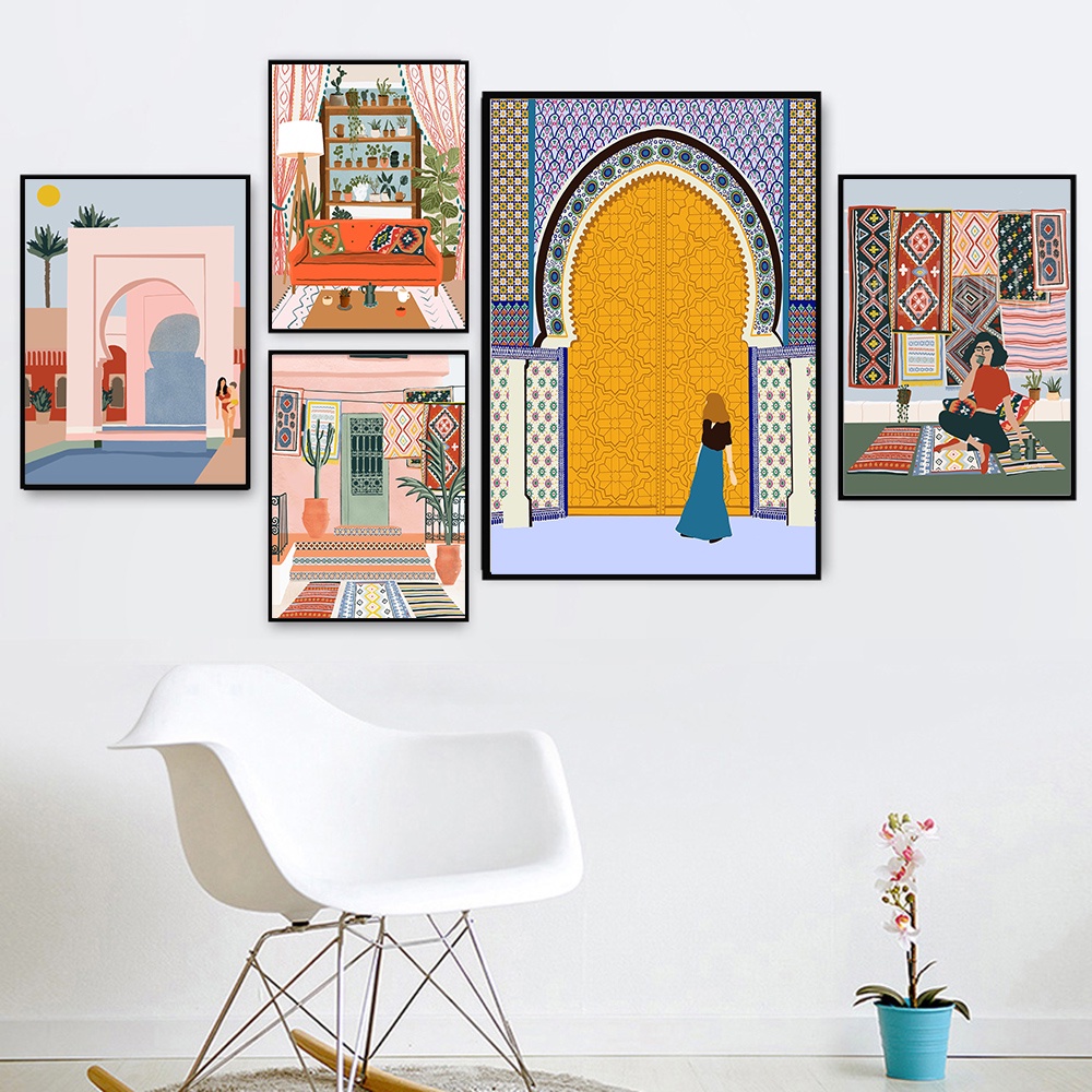 Moroccan House Wall Art Painting Minimalist Architecture Canvas Posters ...
