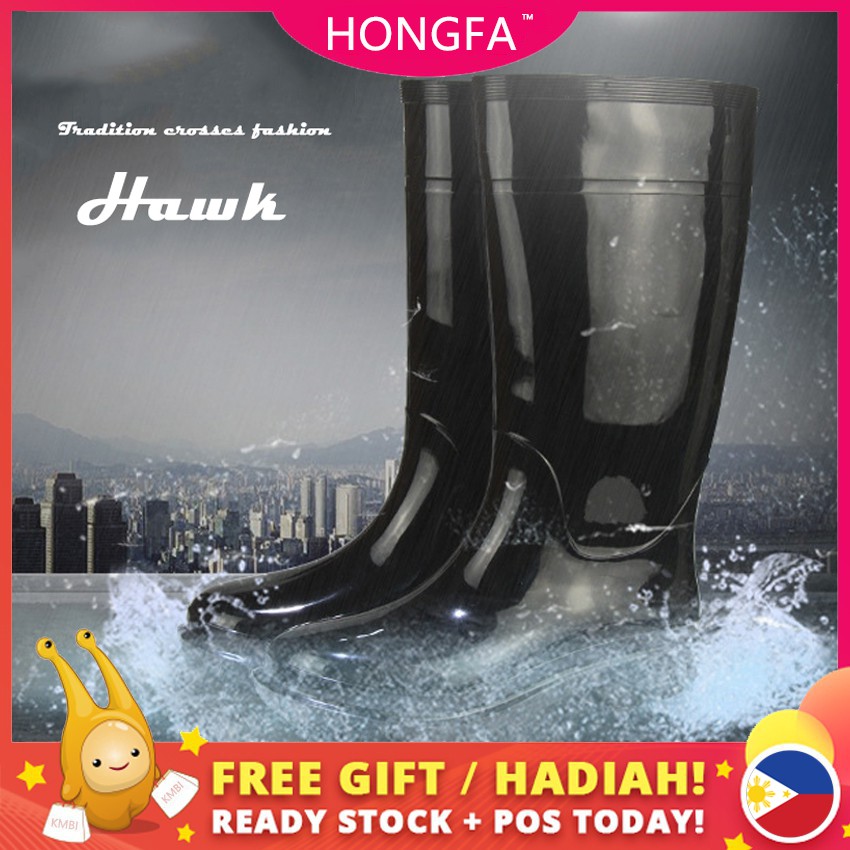 Hawk Mens black rain boots White waterproof shoes rubber boots rain ...