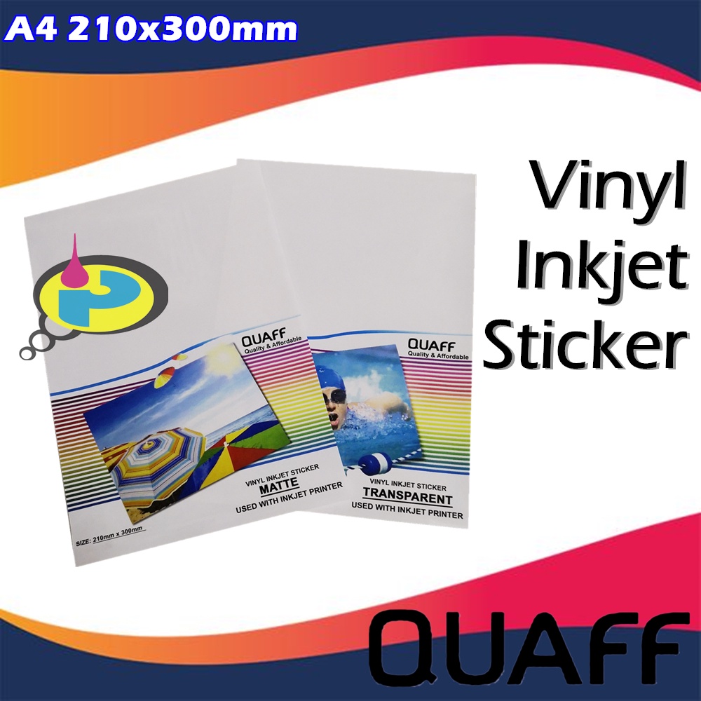 Quaff transparent & matte white vinyl inkjet printable sticker A4 size ...
