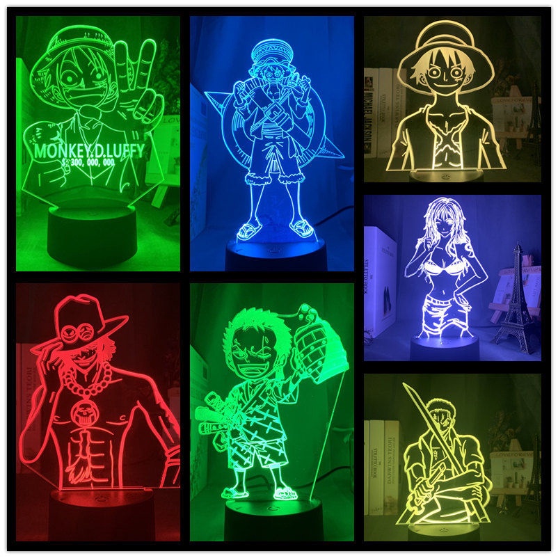 Luffy Zoro Nami LED Remote Night Light One Piece Bedside USB Lamp ...