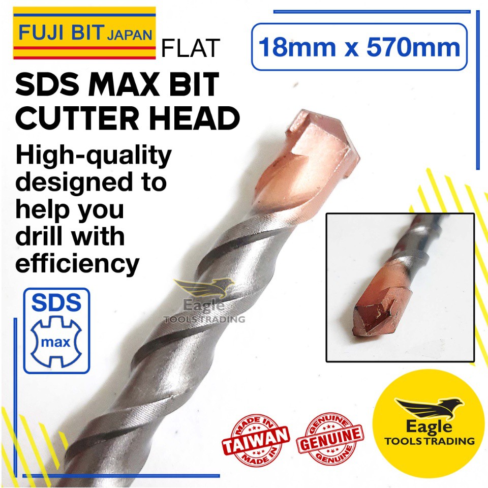 Fuji Bit Japan SDS Max Bit Cutter Head FLAT 18mmx570mm Tungsten Carbide ...