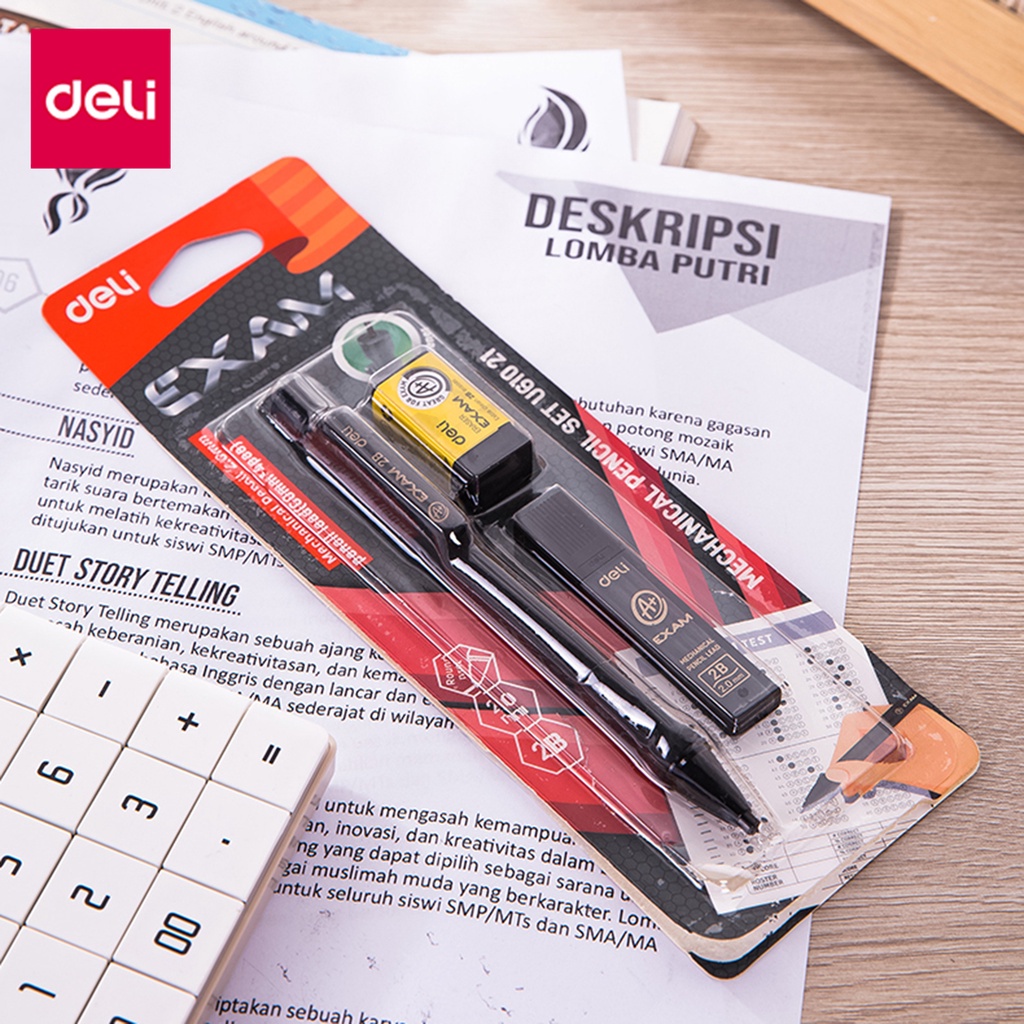 Deli Exam Mechanical Pencil Set 2B 2.0mm Exam Pencil With Black Eraser ...