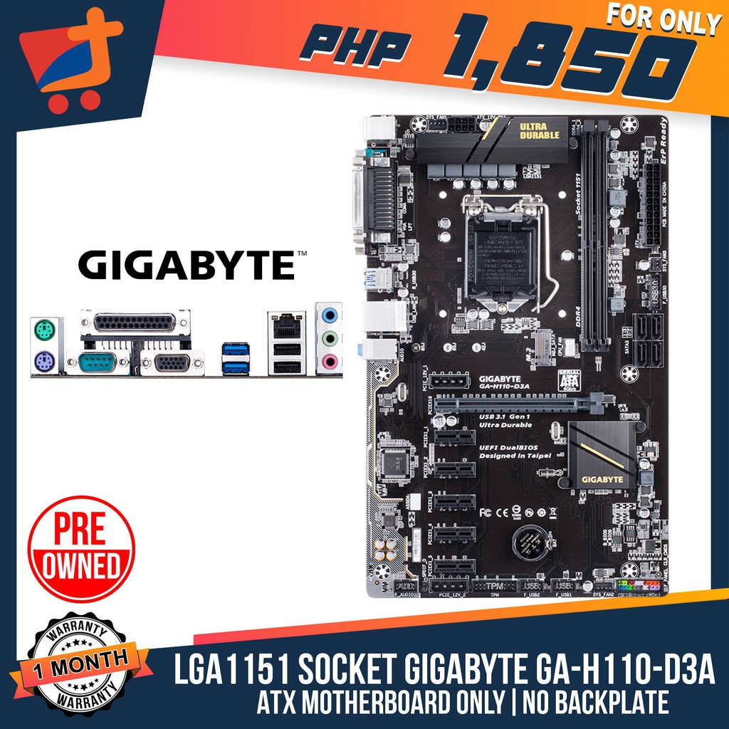GIGABYTE GA-H110-D3A LGA1151 DDR4 ATX Motherboard for Intel Celeron Pentium i3 i5 i7 6th 7th Gen ...