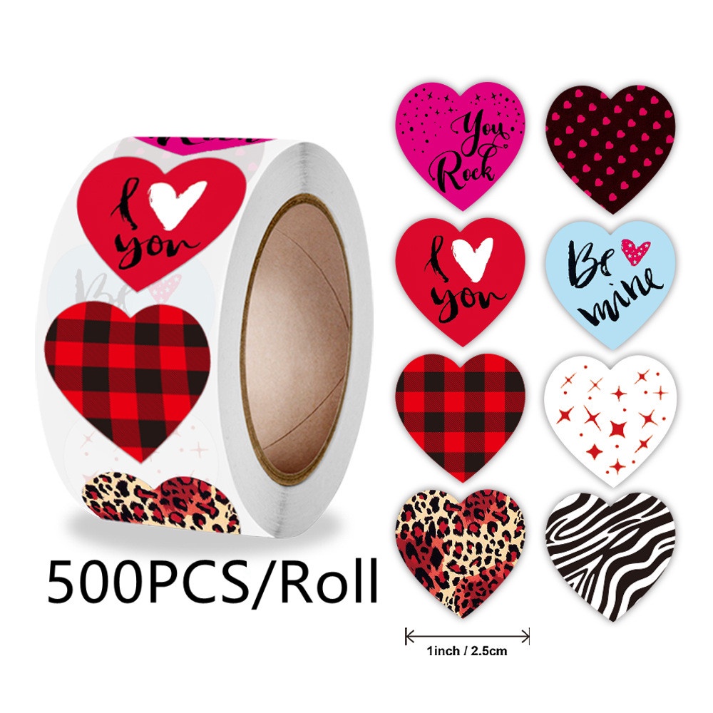 500Pcs/roll 1 Inch Heart Shape 8 Kinds Of Pattern Love Valentine's Day ...