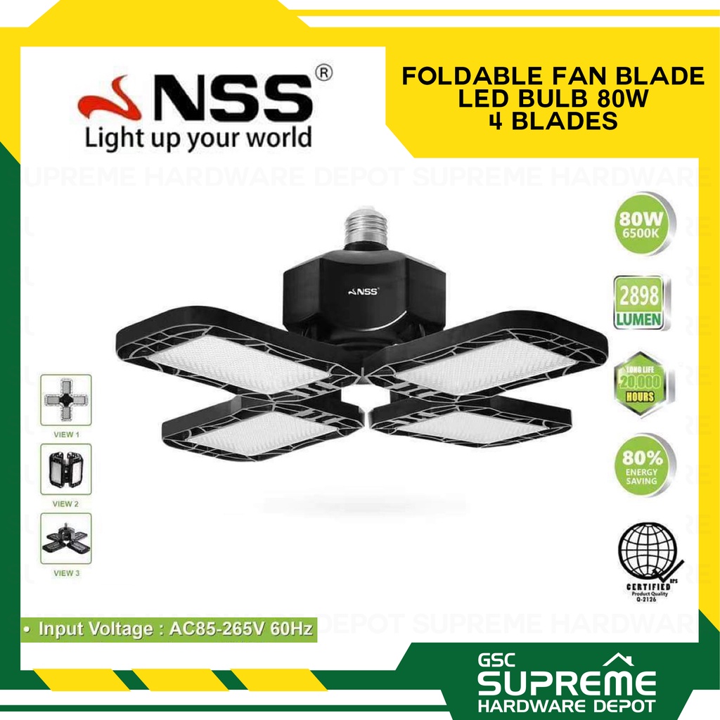 NSS Foldable LED Fan Blade Light Bulb 60W / 80W (3 Blades / 4 Blades ...