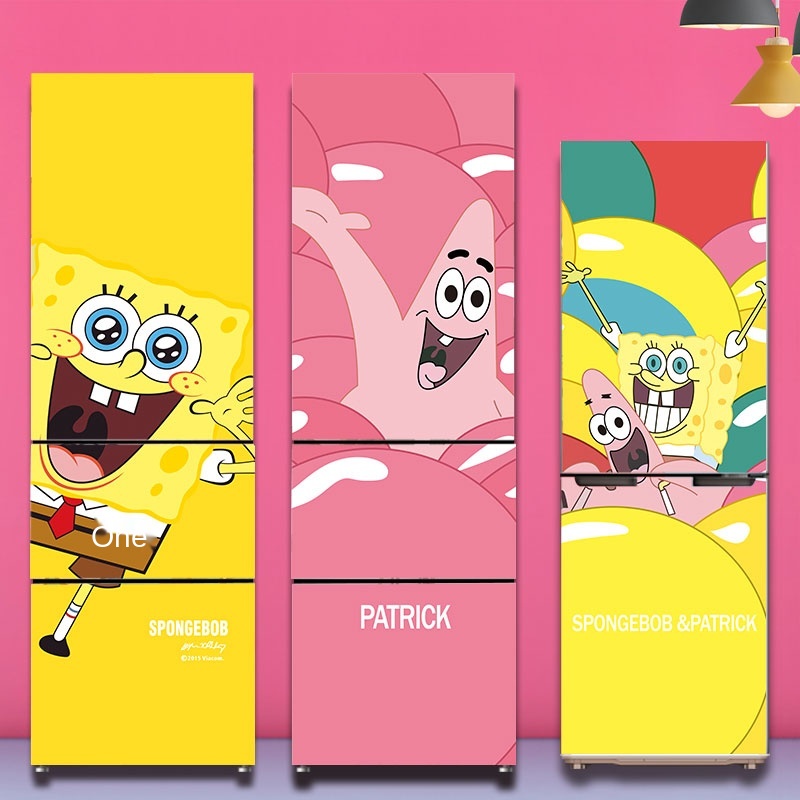 SpongeBob Refrigerator Sticker Cartoon Anime Full Sticker Double Door ...