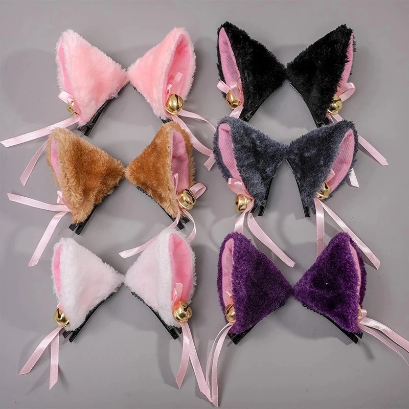 2Pcs/Lot Plush Lolita Cat Ear Hair Clips Sweet Fluffy Ear Cosplay Anime ...