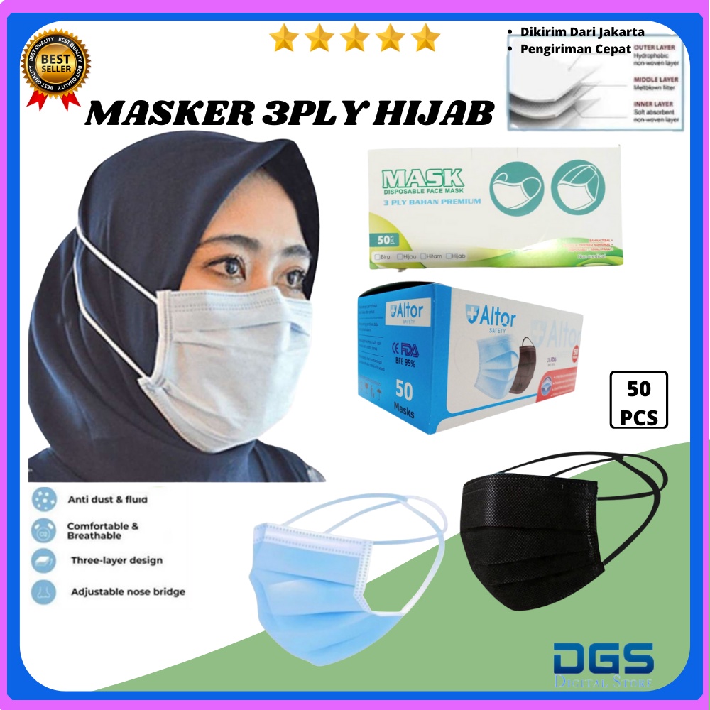 Mask Hijab Headloop Face Mask Original Colorful Import 1 Box 50Pcs DG ...