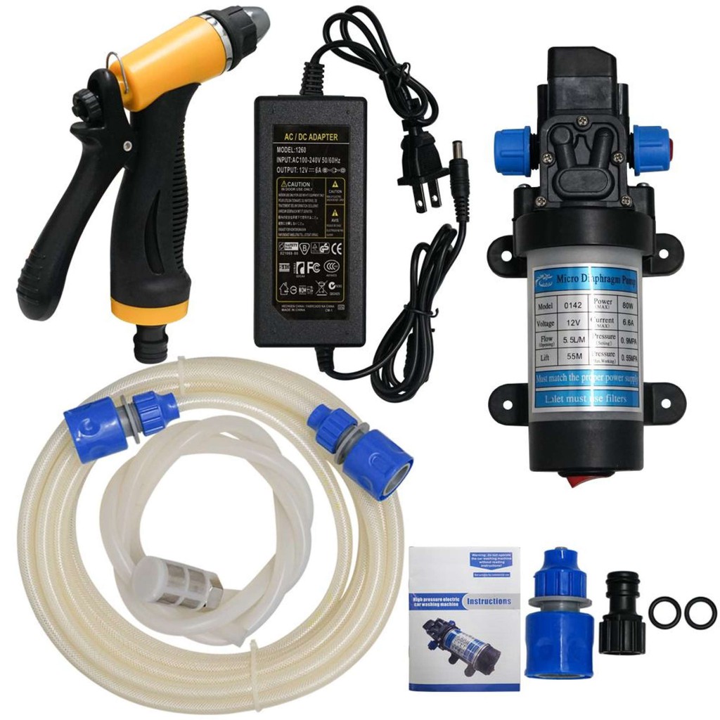 12V 80W 130Psi High Pressure Self-Priming Electric Car Portable Wash ...