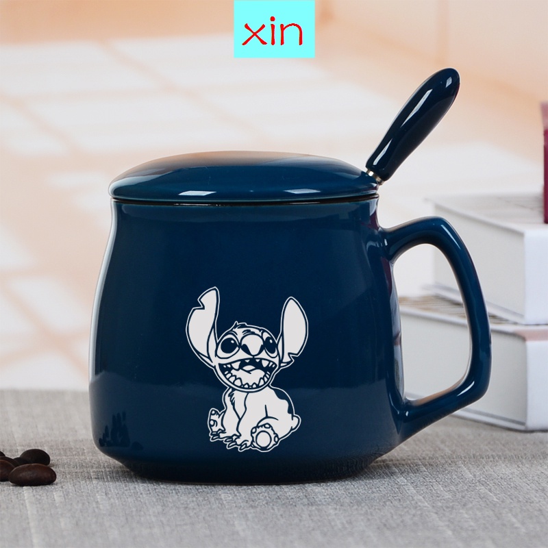 Cartoon Stitch Ceramic Cup Stitch Carving Creative Mug With Lid Spoon ...