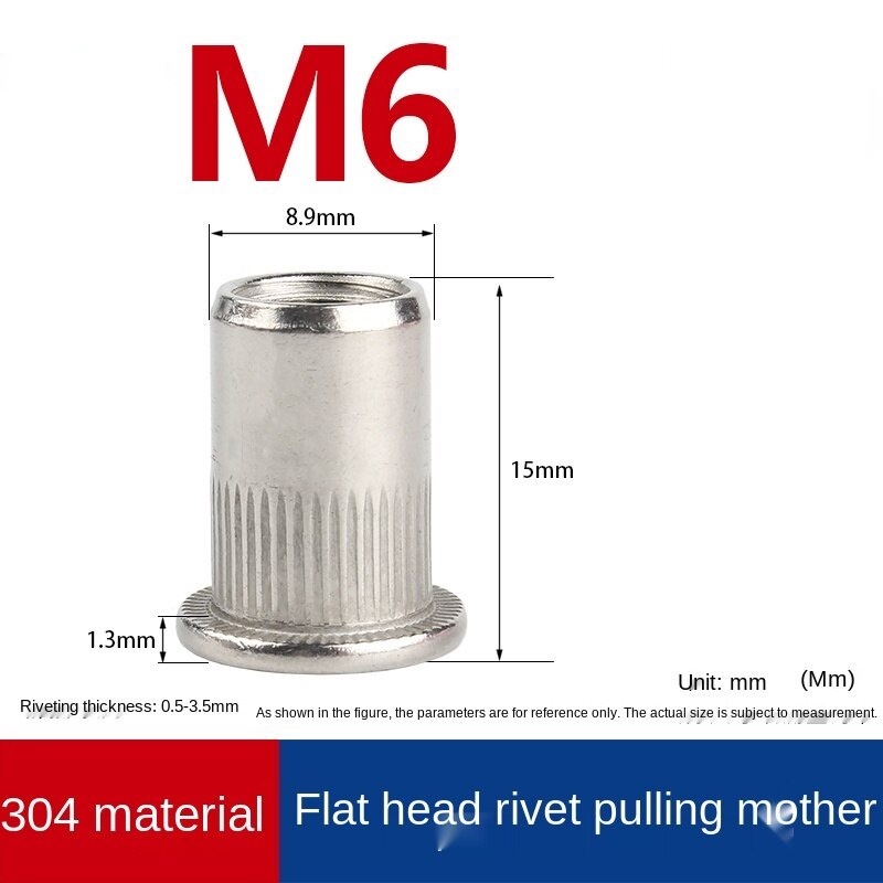 10pcs M5 M6 Rivet Nut 304 Stainless Steel Carbon Steel Flat Head Silver ...