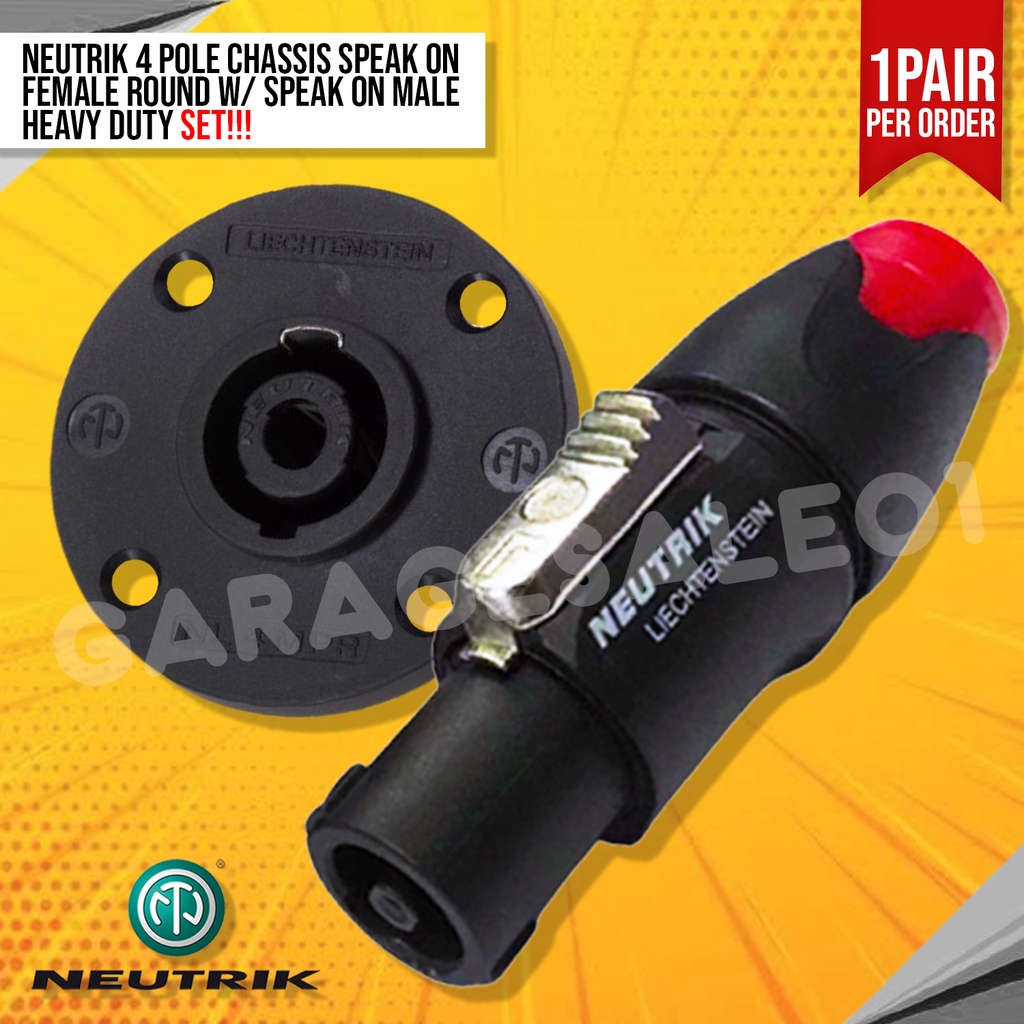 (1PAIR) NEUTRIK 4 Pole Chassis Speak on Female Round w/ Speak On Male ...