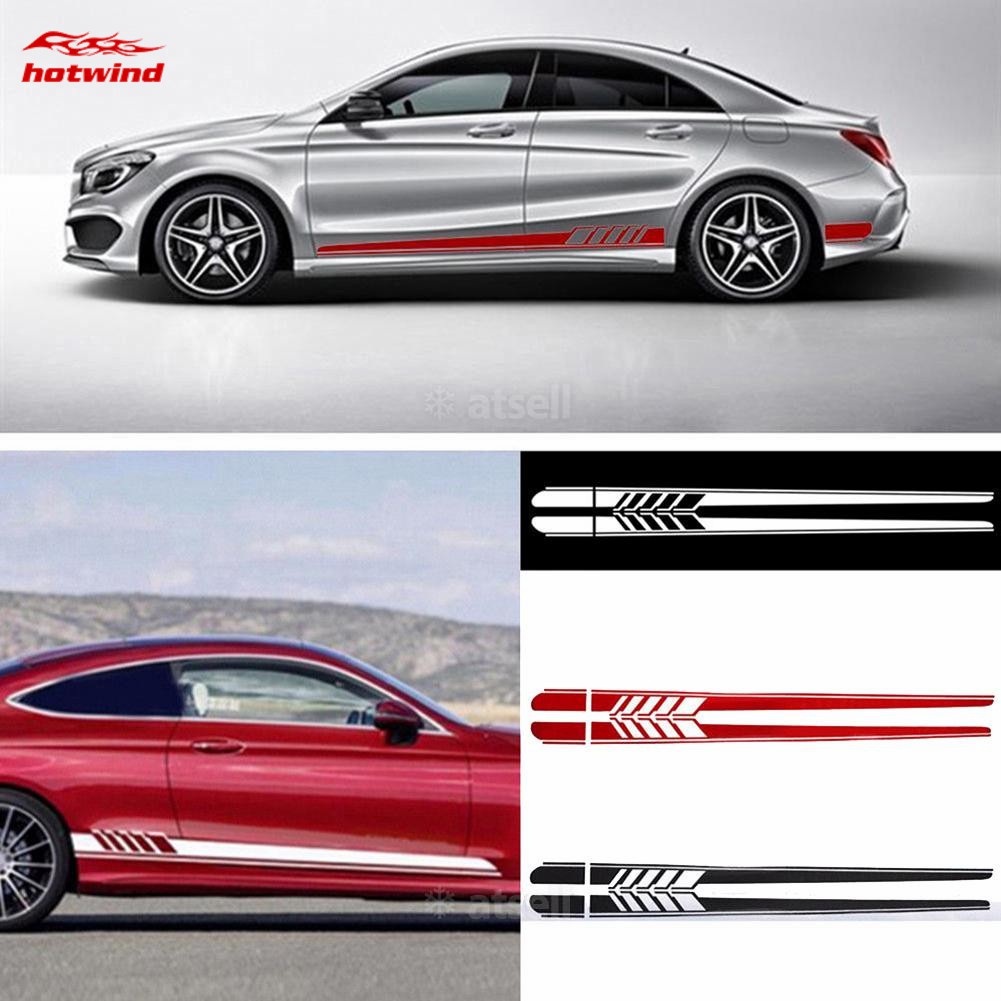 2Pcs Car Side Body Vinyl Decal Sticker Racing Long Stripe Decals ...