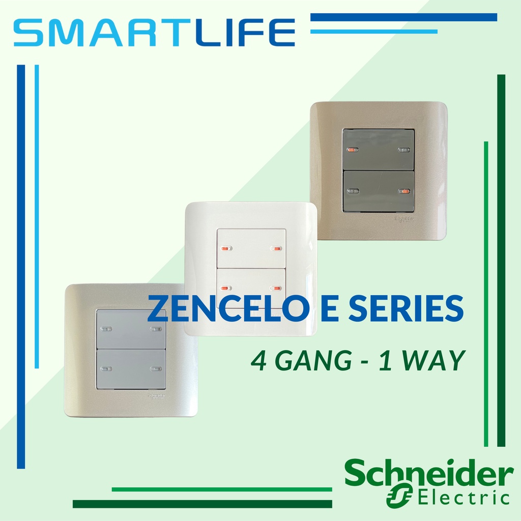 Schneider Zencelo E 3"x3" 16AX 4 Gang 1 Way Full-Flat Single Switch ...
