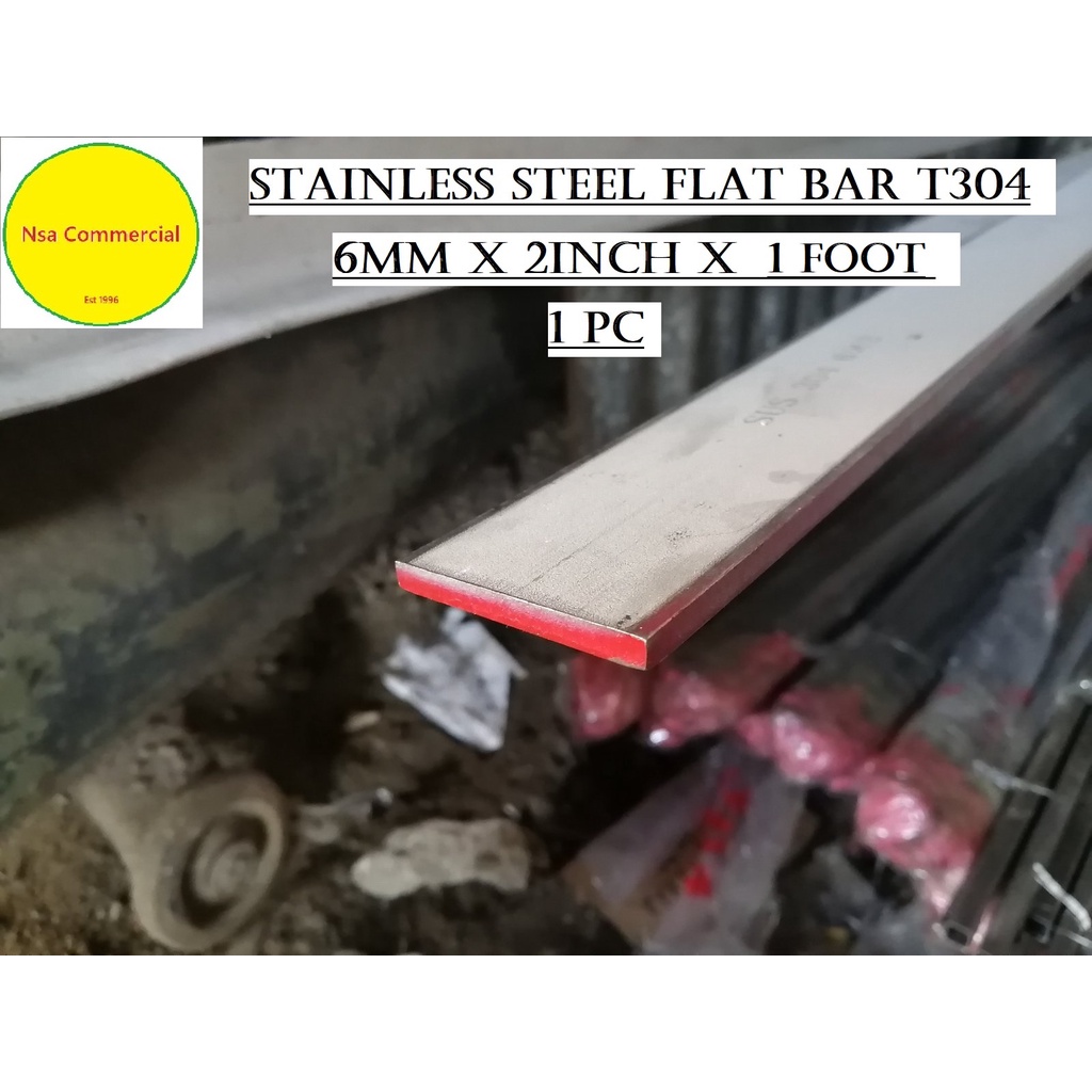 Stainless Steel Flat Bar 6mm x 2 inches x 1 Foot Length T304 (Mill ...