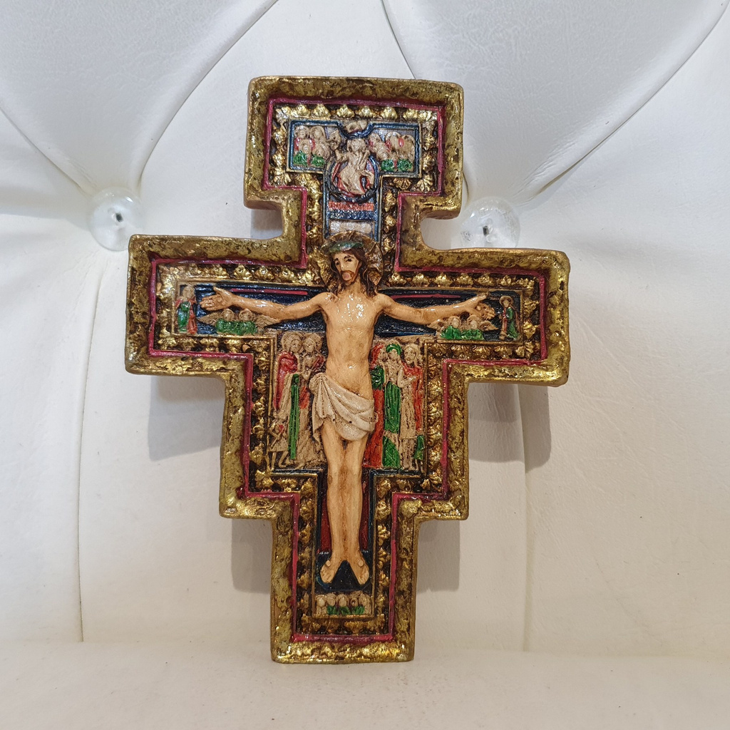 Small Saint San Damiano Jesus Christ on the Cross 14 cm with 3D Effect ...