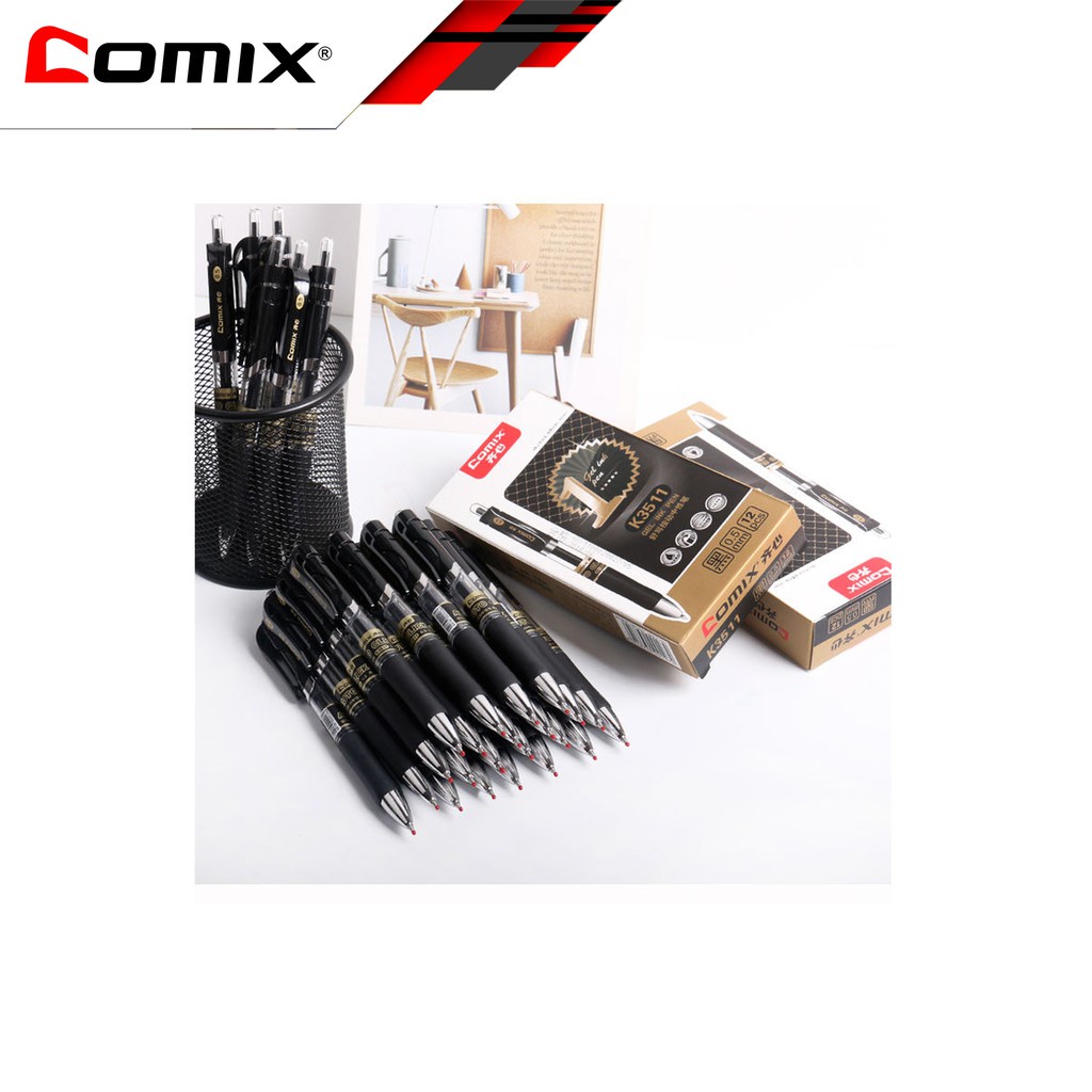 Comix Retractable Rubber Grip Gel-ink Pen 0.5mm, 10+1 Free & 11+1 Free ...