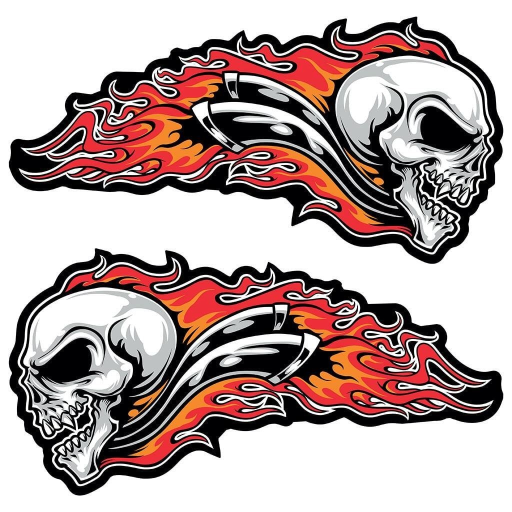 1Set Skull Flames Large Laminated Stickers 200mm Motorcycle Car Bobber ...