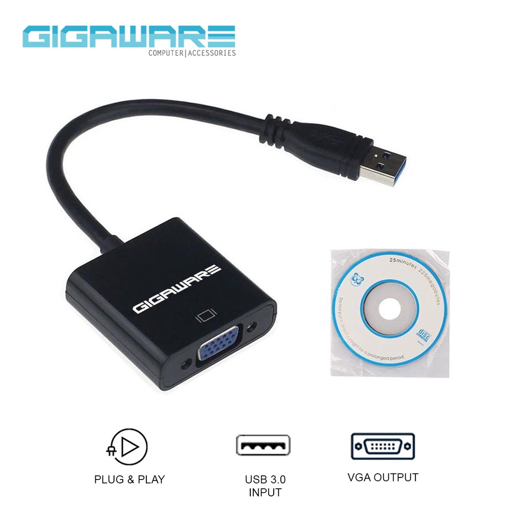 Gigaware USB 3.0 To VGA Video Display External Computer Cable Adapter ...