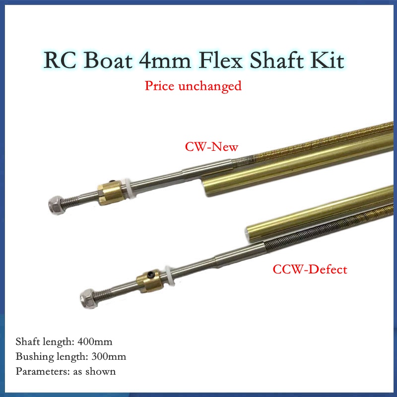 RC Boat 4mm Flex Shaft Kit CW/CCW 300/400mm Flexible Cable+Copper Tube ...