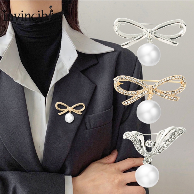 Sparkling Rhinestone Pearl Bowknot Broocohes/ Women Cute Brooch Pin ...