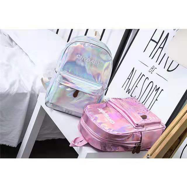 Cry BABY BACKPACK Bag Small Metalic HOLOGRAM Funny Unique KOREAN ...
