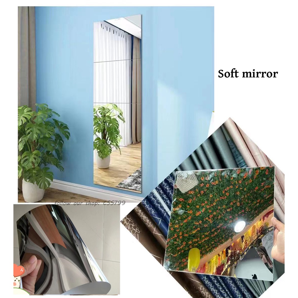 Square Soft Mirror Wall Bedroom Living Room Self Adhesive DIY Art ...