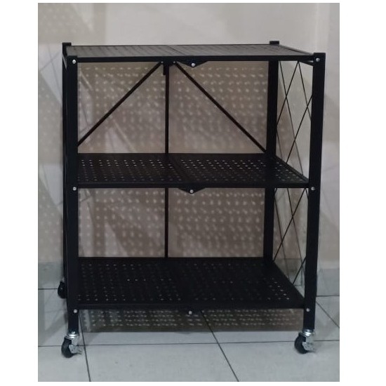 3 tier folding iron shelf|Portable SHELF|Kitchen Shelves|Microwave Rack ...