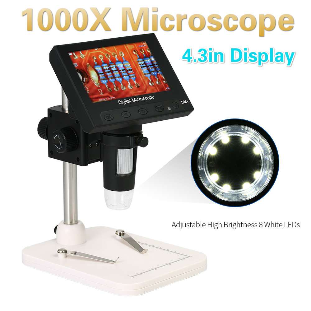 1000X Magnification 4.3-inch LCD Display Portable Microscope 720P LED ...