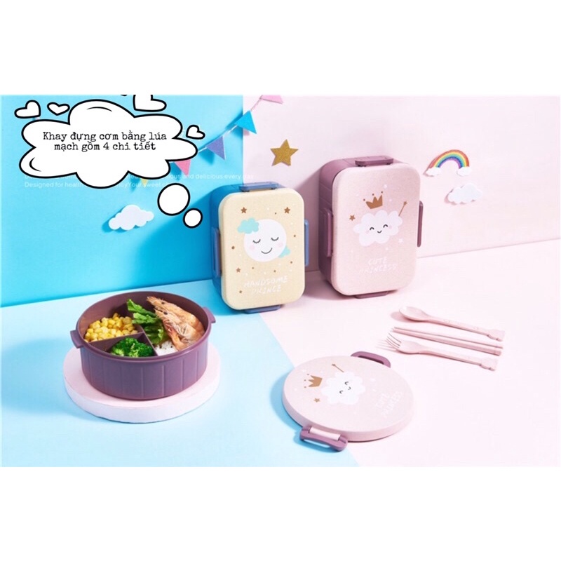 Lunch box includes 4 barley parts, cute Japanese style (comes with ...