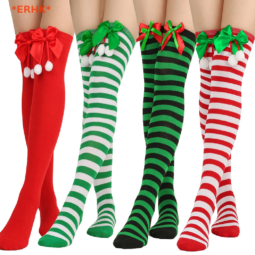 QrhYK> Christmas Striped Long Stockings for Girls Striped Knee Socks ...