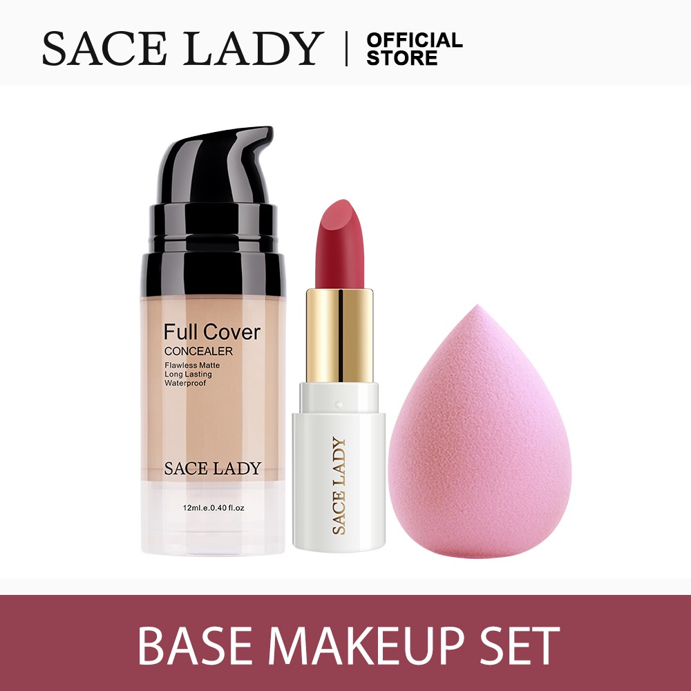 SACE LADY Base Make Up Set Liquid Concealer + Matte Lipstick + Sponge ...