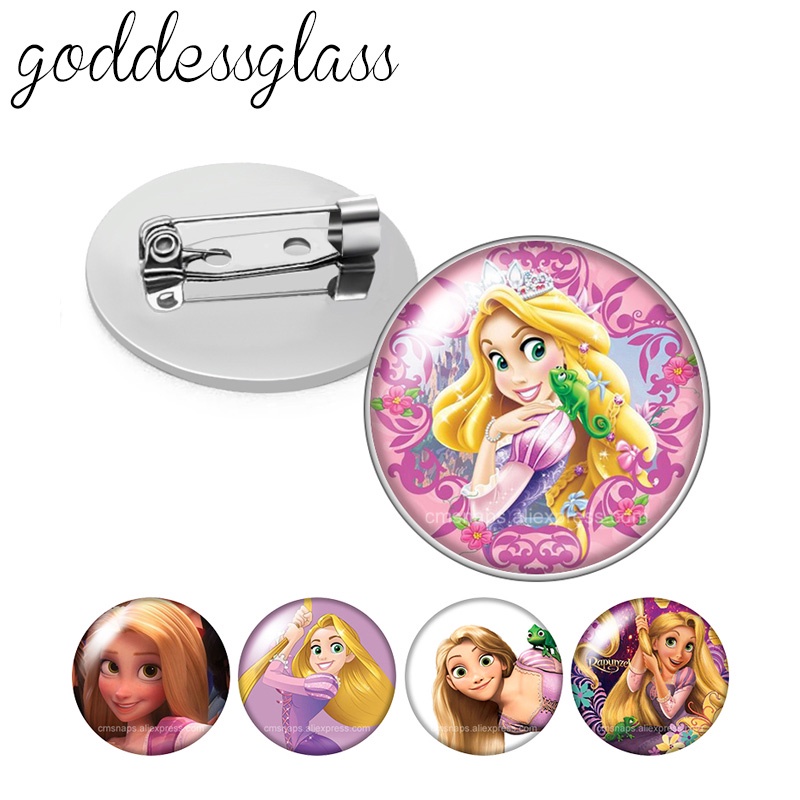 Disney Tangled Rapunzel Princess Round Glass cabochon Silver color ...