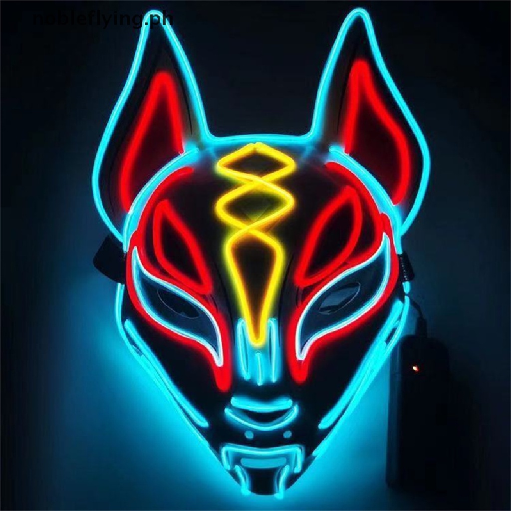 【nobleflying】 Anime Decor Japanese Fox Mask Neon Led Light Cosplay Mask ...