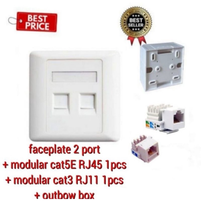 2port Walplate Faceplate+Jp45 Cat5e Module+out bow box | Shopee Philippines