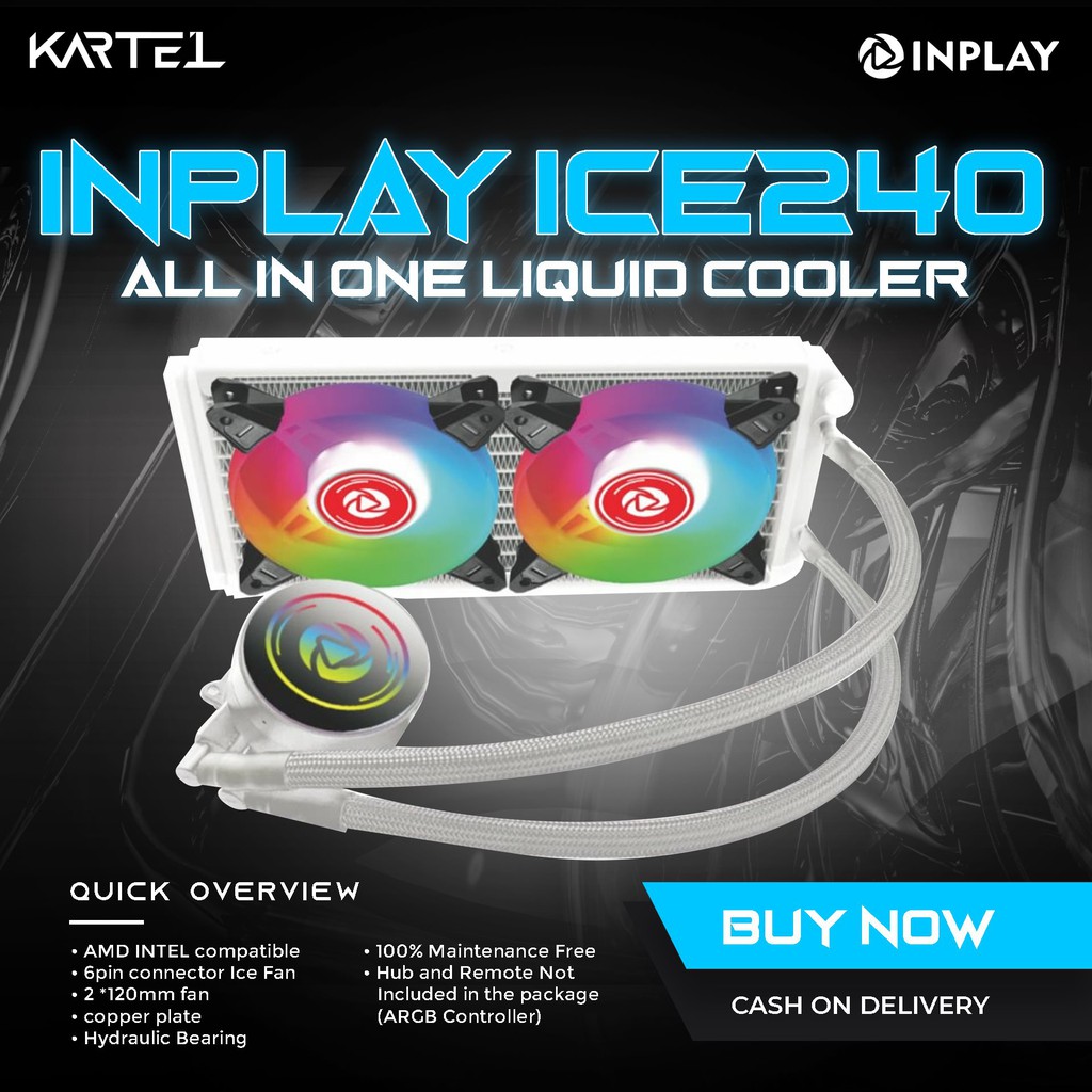 INPLAY Liquid Cooler ICE240 RGB CPU AIO LIQUID COOLER WHITE | Shopee ...