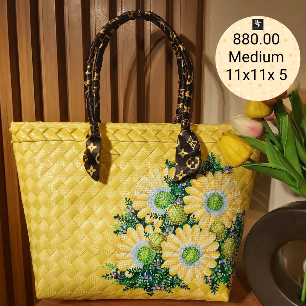 HAND PAINTED YELLOW FLORAL BAYONG BAG | Shopee Philippines
