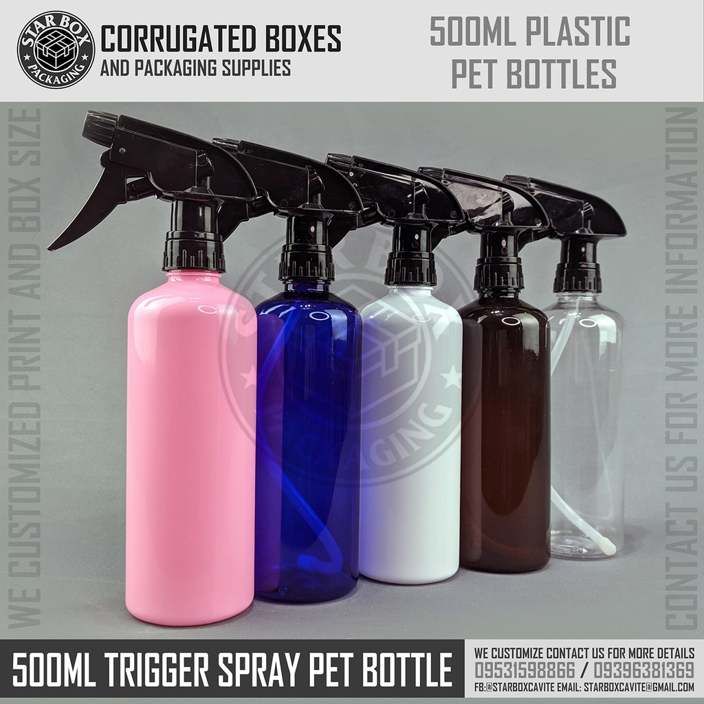 Sarbox 500ml Boston Pet Bottle with Black Trigger Spray Cap Spray Gun ...