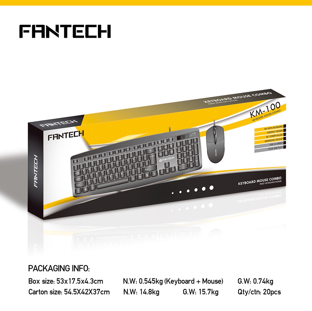 Fantech KM-100 Membrane Keyboard Mouse Combo with 104 keys design and ...