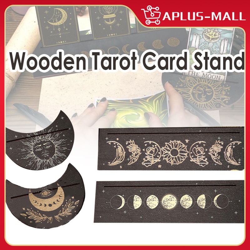 2Pcs/set Wooden Tarot Card Display Stand Black Sun Moon Shape Tarot ...
