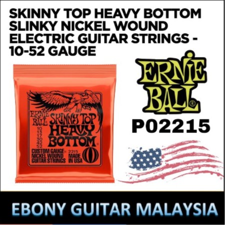 Ernie Ball 2215 Skinny Top Heavy Bottom Slinky Nickel Wound Electric Guitar Strings, 10-52 ...