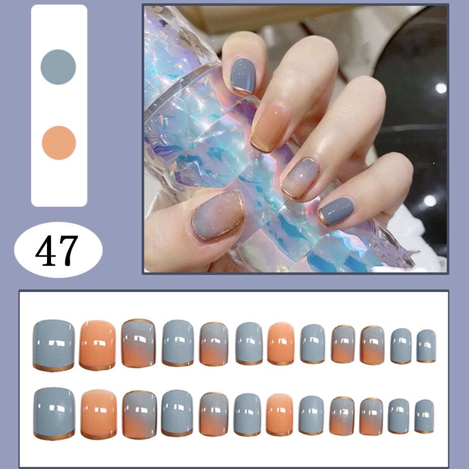 47 Fake Nails Set with Glue French Elegant Glossy Short Extension Fake ...