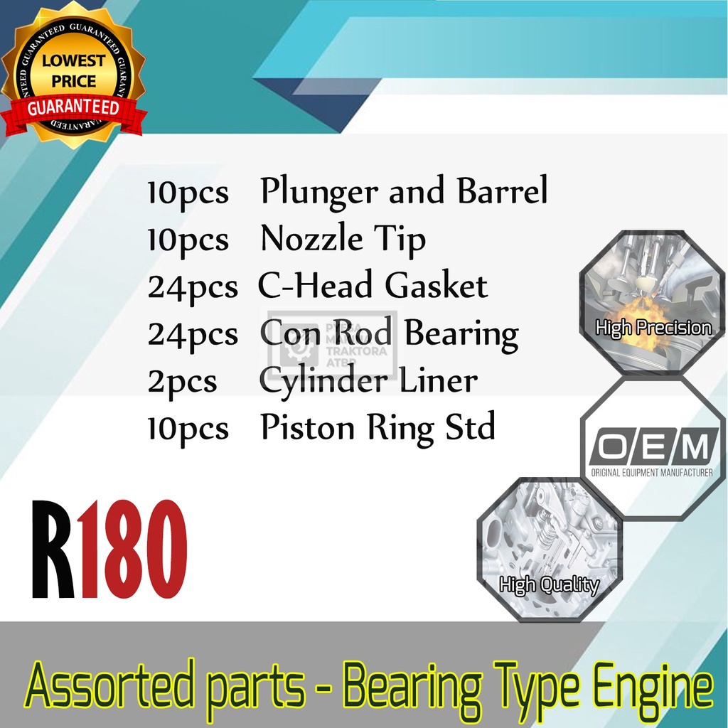 R180 Parts Plunger and Barrel Nozzle Tip C-Head Gasket Con Rod Bearing ...