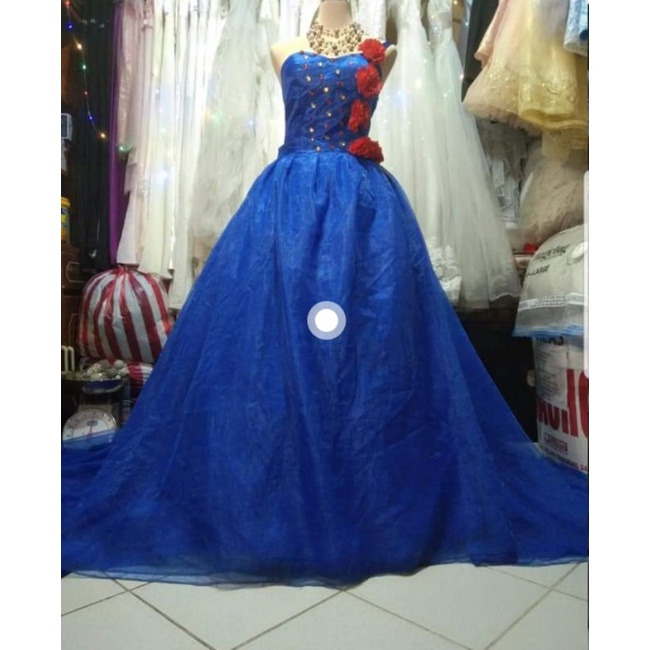 ROYAL BLUE Star Gowns DEBUT BALLGOWN Royal Blue Long trail Minimalist ...
