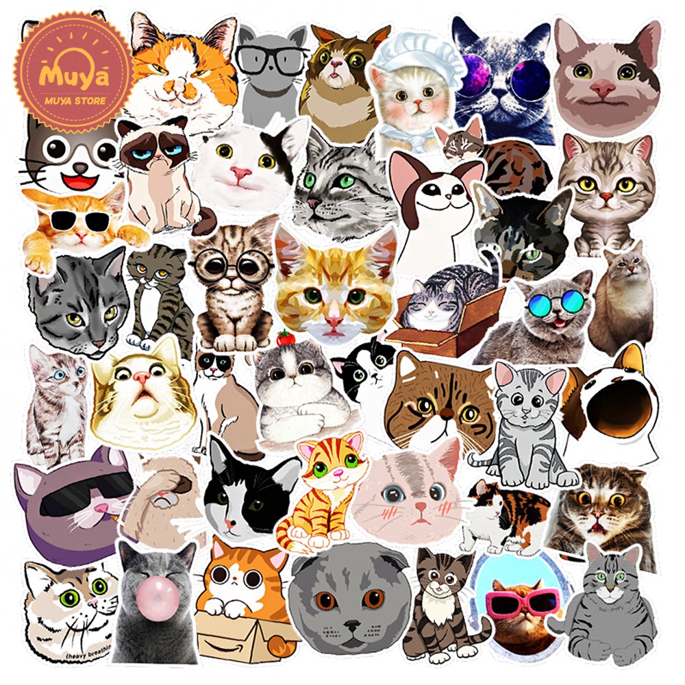 MUYA 50pcs Cute Animal Cat Stickers Waterproof Graffiti Vinyl Sticker ...