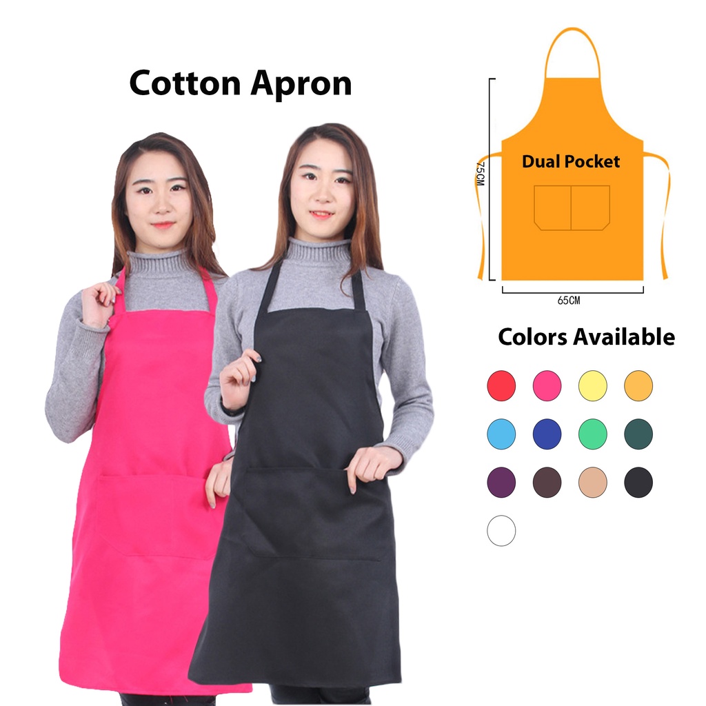 Hang Neck Apron Overall Dapur Kitchen Chef Cotton Waterproof Kid Kain ...