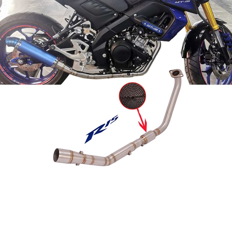 STEEL 51mm/2inch MT15 / R15 / XSR155 Elbow Exhaust with Resonator MT 15 ...